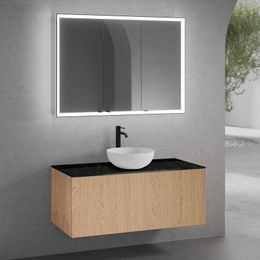 neoro n50 Unterschrank B: 120 cm mit 1 Auszug, mit glatter Eichenfront, Waschtisch &Oslash; 40 cm wei&szlig; matt, mit n60 Spiegelschrank f&uuml;r die Schweiz,