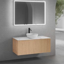 neoro n50 Unterschrank B: 120 cm mit 1 Auszug, mit glatter Eichenfront, Waschtisch &Oslash; 40 cm wei&szlig; matt, mit n60 Spiegelschrank f&uuml;r die Schweiz,