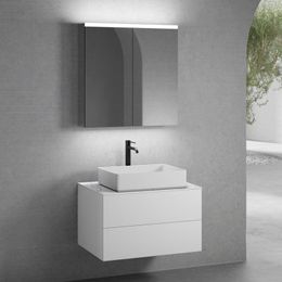 neoro n50 Unterschrank B: 80 cm mit 2 Ausz&uuml;gen, Waschtisch B: 58 cm wei&szlig; matt, mit Spiegelschrank,, BN0065WM+BN0422WM+BN0402C1+BN0473MI,