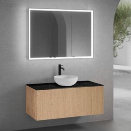 neoro n50 Unterschrank B: 120 cm mit 1 Auszug, mit glatter Eichenfront, Waschtisch &Oslash; 45 cm wei&szlig; matt, mit n60 Spiegelschrank f&uuml;r die Schweiz,