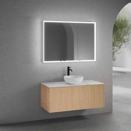 neoro n50 Unterschrank B: 120 cm mit 1 Auszug, mit glatter Eichenfront, Waschtisch &Oslash; 45 cm wei&szlig; matt, mit n60 Spiegelschrank f&uuml;r die Schweiz,