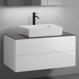 neoro n50 Unterschrank B: 100 cm mit 2 Ausz&uuml;gen, Waschtisch B: 58 cm wei&szlig; matt,, BN0065WM+BN0423WH+BN0403GR,