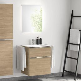 evineo ineo4 Unterschrank B: 61 cm, 2 Ausz&uuml;ge, mit Griff, Waschtisch wei&szlig;, mit Spiegel,, BE0834WH+BE0200OA+BEA009MI+BL001197,