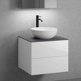 neoro n50 Unterschrank B: 60 cm mit 2 Ausz&uuml;gen, Waschtisch &Oslash; 40 cm wei&szlig; matt,, BN0064WM+BN0421WH+BN0401GR,