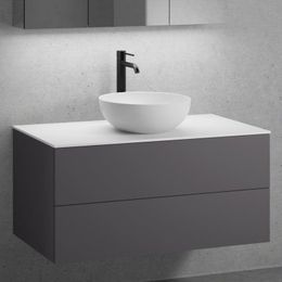 neoro n50 Unterschrank B: 100 cm mit 2 Ausz&uuml;gen, Waschtisch &Oslash; 40 cm wei&szlig; matt,, BN0064WM+BN0423GR+BN0403WM,