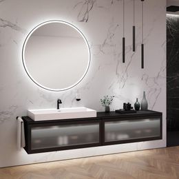 neoro n80 albus Unterschrank B: 240 cm mit 2 Ausz&uuml;gen, mit profilierter Glasfront, mit Spiegel, Waschtisch B: 100,5 cm,