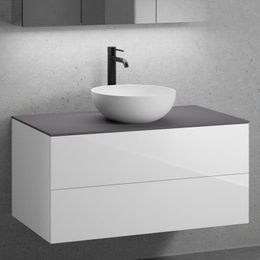 neoro n50 Unterschrank B: 100 cm mit 2 Ausz&uuml;gen, Waschtisch &Oslash; 40 cm wei&szlig; matt,, BN0064WM+BN0423WH+BN0403GR,