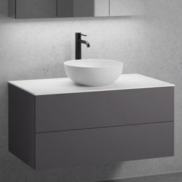 neoro n50 Unterschrank B: 100 cm mit 2 Ausz&uuml;gen, Waschtisch &Oslash; 45 cm wei&szlig; matt,, BN0106WM+BN0423GR+BN0403WH,