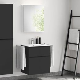 evineo ineo4 Unterschrank B: 61 cm, 2 Ausz&uuml;ge, mit Griff, Waschtisch wei&szlig;, mit Spiegelschrank f&uuml;r die Schweiz,, BE0834WH+BE0200BM+BEA040MI+BL001197,