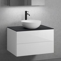 neoro n50 Unterschrank B: 80 cm mit 2 Ausz&uuml;gen, Waschtisch &Oslash; 40 cm wei&szlig; matt,, BN0064WM+BN0422WH+BN0402BM,