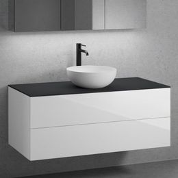 neoro n50 Unterschrank B: 120 cm mit 2 Ausz&uuml;gen, Waschtisch &Oslash; 45 cm wei&szlig; matt,, BN0106WM+BN0424WH+BN0404BM,