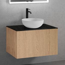 neoro n50 Unterschrank B: 80 cm mit 1 Auszug, mit glatter Eichenfront, Waschtisch &Oslash; 40 cm wei&szlig; matt,, BN0064WM+BN0432BFO+BN0402C2,