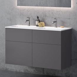 neoro n50T46 Unterschrank B: 120 mit 4 Ausz&uuml;gen, Doppelwaschtisch softcube wei&szlig;,, BN0087GR,