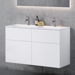 neoro n50T46 Unterschrank B: 120 mit 4 Ausz&uuml;gen, Doppelwaschtisch softcube wei&szlig; matt,, BN0086WM,