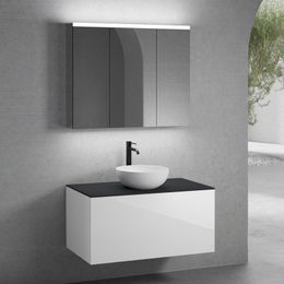 neoro n50 Unterschrank B: 100 cm mit 1 Auszug, Waschtisch &Oslash; 40 cm wei&szlig; matt, mit Spiegelschrank,, BN0064WM+BN0433WH+BN0403BM+BN0474MI,