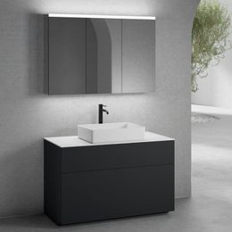 neoro n50 Unterschrank B: 120 cm mit 2 Ausz&uuml;gen, Waschtisch B: 58 cm wei&szlig; matt, mit Spiegelschrank,, BN0065WM+BN0444BM+BN0404WM+BN0475MI,