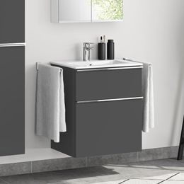 evineo ineo4 Unterschrank B: 61 cm, 2 Ausz&uuml;ge, mit Griff, Waschtisch wei&szlig;,, BE0834WH+BE0200AN+BL001197,