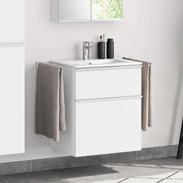 evineo ineo4 Unterschrank B: 61 cm, 2 Ausz&uuml;ge, mit Griff, Waschtisch wei&szlig;,, BE0834WH+BE0200WM+BL001197,