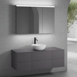 neoro n50 M&ouml;belanlage B: 140 cm mit 6 Ausz&uuml;gen, Waschtisch &Oslash; 40 cm wei&szlig; matt, mit Spiegelschrank,, BN0064WM+BN0421GR+2#BN0420GR+BN0408GR+BN0475MI,