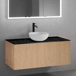 neoro n50 Unterschrank B: 120 cm mit 1 Auszug, mit glatter Eichenfront, Waschtisch &Oslash; 40 cm wei&szlig; matt,, BN0064WM+BN0434BFO+BN0404C2,