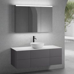 neoro n50 M&ouml;belanlage B: 140 cm mit 6 Ausz&uuml;gen, Waschtisch &Oslash; 45 cm wei&szlig; matt, mit Spiegelschrank,, BN0106WM+BN0421GR+2#BN0420GR+BN0408WH+BN0475MI,