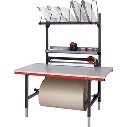 Packtisch, mit Ablage, Kartonmagazin, Schneidevorrichtung, grau kaiserkraft
