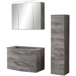 Badezimmer-Set Welltime "Windau", braun (eiche ribbeck), B:110cm H:200cm T:49cm, Kastenm&ouml;bel-Sets, bestehend aus Waschtisch-Set mit Midischrank, Breite 110 cm
