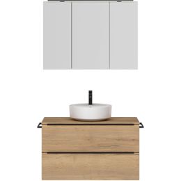 Badm&ouml;bel-Set Nobilia "Alvene", braun (eiche sierra nachbildung), B:100,3cm H:184,2cm T:48,5cm, Kastenm&ouml;bel-Sets, Badm&ouml;bel-Set, inkl. Spiegelschrank mit Beleuchtung und Dimmerfunktion, in 4 Breiten