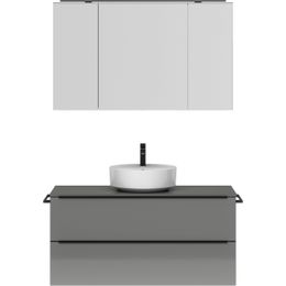 Badm&ouml;bel-Set Nobilia "Alvene", grau (schiefergrau), B:120,3cm H:184,2cm T:48,5cm, Kastenm&ouml;bel-Sets, Badm&ouml;bel-Set, inkl. Spiegelschrank mit Beleuchtung und Dimmerfunktion, in 4 Breiten