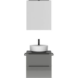 Badm&ouml;bel-Set Nobilia "Alvene", grau (schiefergrau), B:60,3cm H:184,2cm T:48,5cm, Kastenm&ouml;bel-Sets, Badm&ouml;bel-Set, inkl. Spiegelschrank mit Beleuchtung und Dimmerfunktion, in 4 Breiten