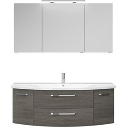 Badm&ouml;bel-Set SAPHIR "Serie 4010 2-teilig Keramik-Waschtisch mit LED-Spiegelschrank", grau (graphit sruktur quer nachbildung), B:144cm H:200cm T:49,5cm, Spanplatte, Kastenm&ouml;bel-Sets, Badm&ouml;bel-Set, Badezimmer Set 144 cm breit, inkl. T&uuml;rd&auml;mpfer, 5 T&uuml;ren, 2 Schubladen