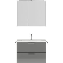 Badm&ouml;bel-Set Nobilia "Tolvina", grau (schiefergrau), B:81cm H:169cm T:48,7cm, Kastenm&ouml;bel-Sets, Badm&ouml;bel-Set, inkl. Spiegelschrank mit Beleuchtung und Dimmerfunktion, in 4 Breiten