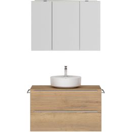 Badm&ouml;bel-Set Nobilia "Alvene", braun (eiche sierra nachbildung), B:100,3cm H:184,2cm T:48,5cm, Kastenm&ouml;bel-Sets, Badm&ouml;bel-Set, inkl. Spiegelschrank mit Beleuchtung und Dimmerfunktion, in 4 Breiten