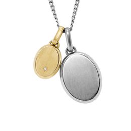 Kette mit Anh&auml;nger Fossil "Schmuck Geschenk Edelstahl DREW Bicolor", gelb (edelstahlfarben, gelbgoldfarben, kristallwei&szlig;), Halsketten, Damen, Edelstahl, L: 56 B: 2mm, mit Glasstein, B:2mm