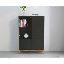 Highboard Andas "Maryd", grau, wotan eiche, B:80cm H:122cm T:40cm, MDF, Spanplatte, Sideboards, Highboard, Kommode, Midischrank, m. Glas- u. Holztüren, Einlegeböden, Breite 80cm