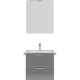 Badm&ouml;bel-Set Nobilia "Tolvina", grau (schiefergrau), B:61cm H:169cm T:48,7cm, Kastenm&ouml;bel-Sets, Badm&ouml;bel-Set, inkl. Spiegelschrank mit Beleuchtung und Dimmerfunktion, in 4 Breiten