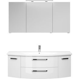 Badm&ouml;bel-Set SAPHIR "Serie 4010 2-teilig Keramik-Waschtisch mit LED-Spiegelschrank", wei&szlig; (wei&szlig; hochglanz), B:144cm H:200cm T:49,5cm, Holzwerkstoff, Kastenm&ouml;bel-Sets, Badm&ouml;bel-Set, Badezimmer Set 144 cm breit, inkl. T&uuml;rd&auml;mpfer, 5 T&uuml;ren, 2 Schubladen