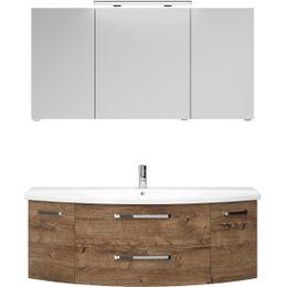 Badm&ouml;bel-Set SAPHIR "Serie 4010 2-teilig Keramik-Waschtisch mit LED-Spiegelschrank", braun (eiche ribbeck quer nachbildung), B:144cm H:200cm T:49,5cm, Spanplatte, Kastenm&ouml;bel-Sets, Badm&ouml;bel-Set, Badezimmer Set 144 cm breit, inkl. T&uuml;rd&auml;mpfer, 5 T&uuml;ren, 2 Schubladen