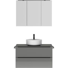 Badm&ouml;bel-Set Nobilia "Alvene", grau (schiefergrau), B:100,3cm H:184,2cm T:48,5cm, Kastenm&ouml;bel-Sets, Badm&ouml;bel-Set, inkl. Spiegelschrank mit Beleuchtung und Dimmerfunktion, in 4 Breiten