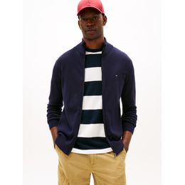 Strickjacke Tommy Hilfiger "ESSENTIAL COTTON ZIP THRU", Herren, Gr. M, blau (desert sky), Strick, Obermaterial: 100% Baumwolle, regular fit h&uuml;ftlang, Rippstrickb&uuml;ndchen, Strickjacken Strickjacke, mit Logostickerei