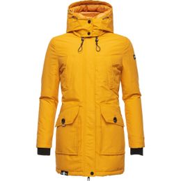 Winterjacke Navahoo "Blizzardstorm", Damen, Gr. S (36), gelb, Oberstoff: 70% Baumwolle, 30% Nylon, Futter: 100% Polyester, Wattierung: 100% Polyester, Ärmelfutter: 100% Polyester, figurbetont Po-bedeckend, hoch geschlossener Ausschnitt, Ärmel ohne Ärmelschlitz Rippstrickbündchen, Jacken, Warm gefütterter Wintermantel mit Kapuze
