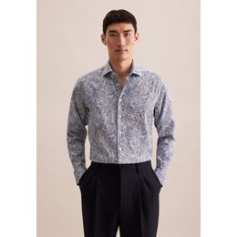 Businesshemd Seidensticker "Regular", Herren, Gr. M (39), normale &Auml;rmell&auml;ngen, blau, 100% Baumwolle, gebl&uuml;mt, regular fit, 2-Knopf-Manschette, Hemden, Regular 1/1 Kentkragen Floral