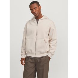 Jack & Jones Kapuzensweatjacke JACK & JONES "JJEURBAN EDGE SWEAT ZIP HOOD NOOS", Herren, Gr. S, gelb (moonbeam), angeraute Sweatware, Obermaterial: 70% Baumwolle, 30% Polyester, unifarben, weit taillenbedeckt, ohne Ausschnitt, Rippb&uuml;ndchen, Sweatjacken, mit Rippb&uuml;ndchen