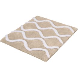Badematte Kleine Wolke, H:23mm, beige, Polyester, Badematten, "Piana", Badteppich, modernes Wellen 3D-Design
