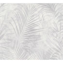 A.S. Cr&eacute;ation A.S. CR&Eacute;ATION Vliestapete "Neue Bude 2.0 Tropical Concret mit Palmenbl&auml;ttern", B/L: 0,53mm x 10,05mm, Rollen:, wei&szlig;, Wohnzimmer, Tapeten,