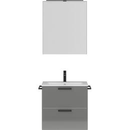 Badmöbel-Set Nobilia, B:61cm H:169cm T:48,7cm, grau, Kastenmöbel-Sets, "Tolvina", inkl. Spiegelschrank mit Beleuchtung und Dimmerfunktion, in 4
