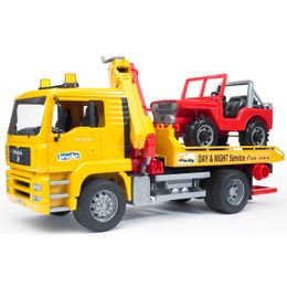 Bruder Kinder Spielzeug-Abschlepper "MAN Abschlepp LKW mit Gel&auml;ndewagen 26 cm (02750)", gelb, Kunststoff, Spielzeugfahrzeuge, Made in Europe