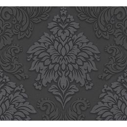 Livingwalls LIVING WALLS Vliestapete "Metropolitan Stories Lizzy London", B/L: 0,53mm x 10,05mm, schwarz, Wohnzimmer, Tapeten, Ornament Tapete Barock Metallic