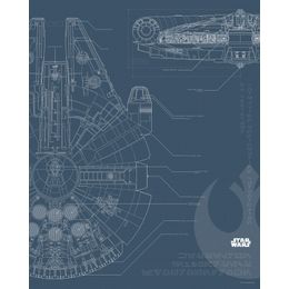 Komar Bild "Star Wars Blueprint Falcon", B/H/T: 40cm x 50cm, Star Wars, 1 Stk., schwarz-weiß, Wohnzimmer, Bilder, Wandbild zur Dekoration im
