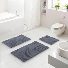 Badematte Grund, H:20mm, grau, Polyester, Badematten, "Ferya", Dezentes Blattmuster mit Hoch-Tief-Struktur, 5 Jahre Garantie